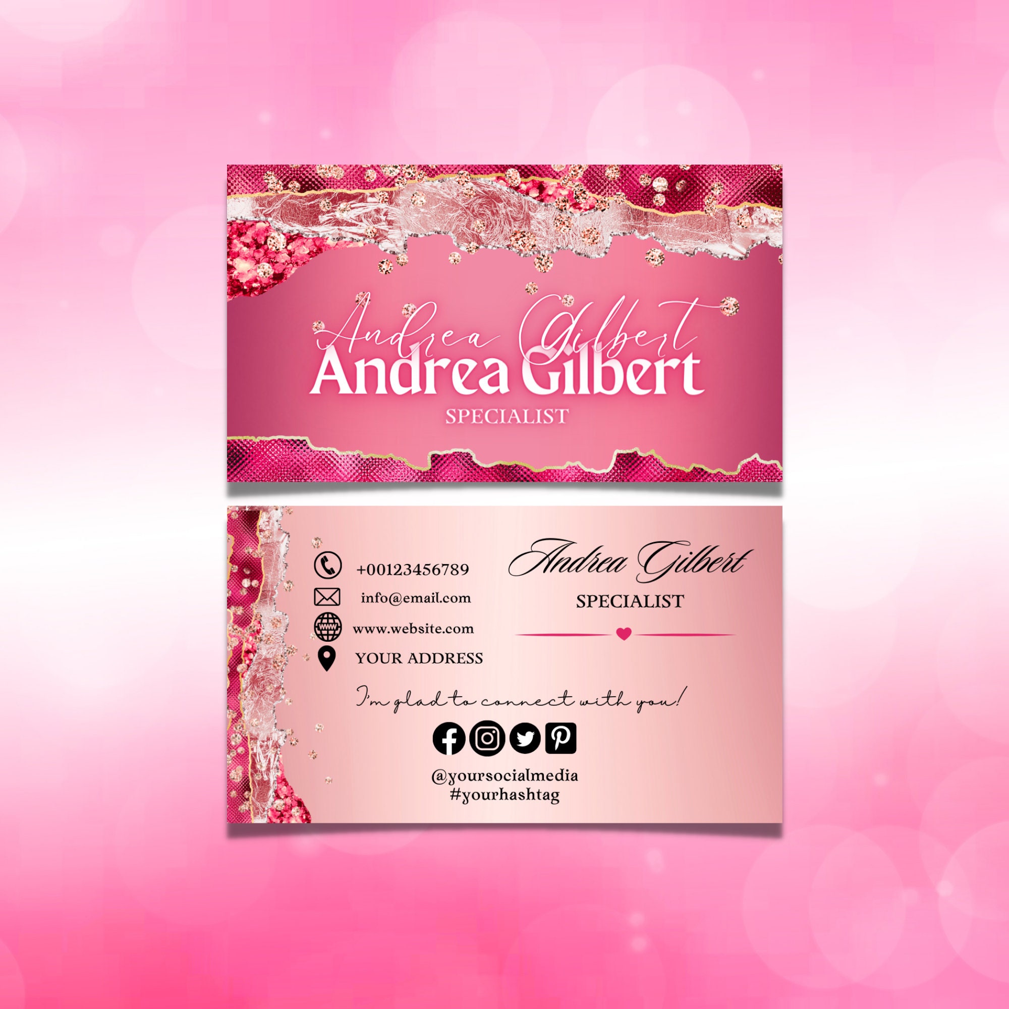 Pink Business Card Printable Business Card Template Modern - Etsy