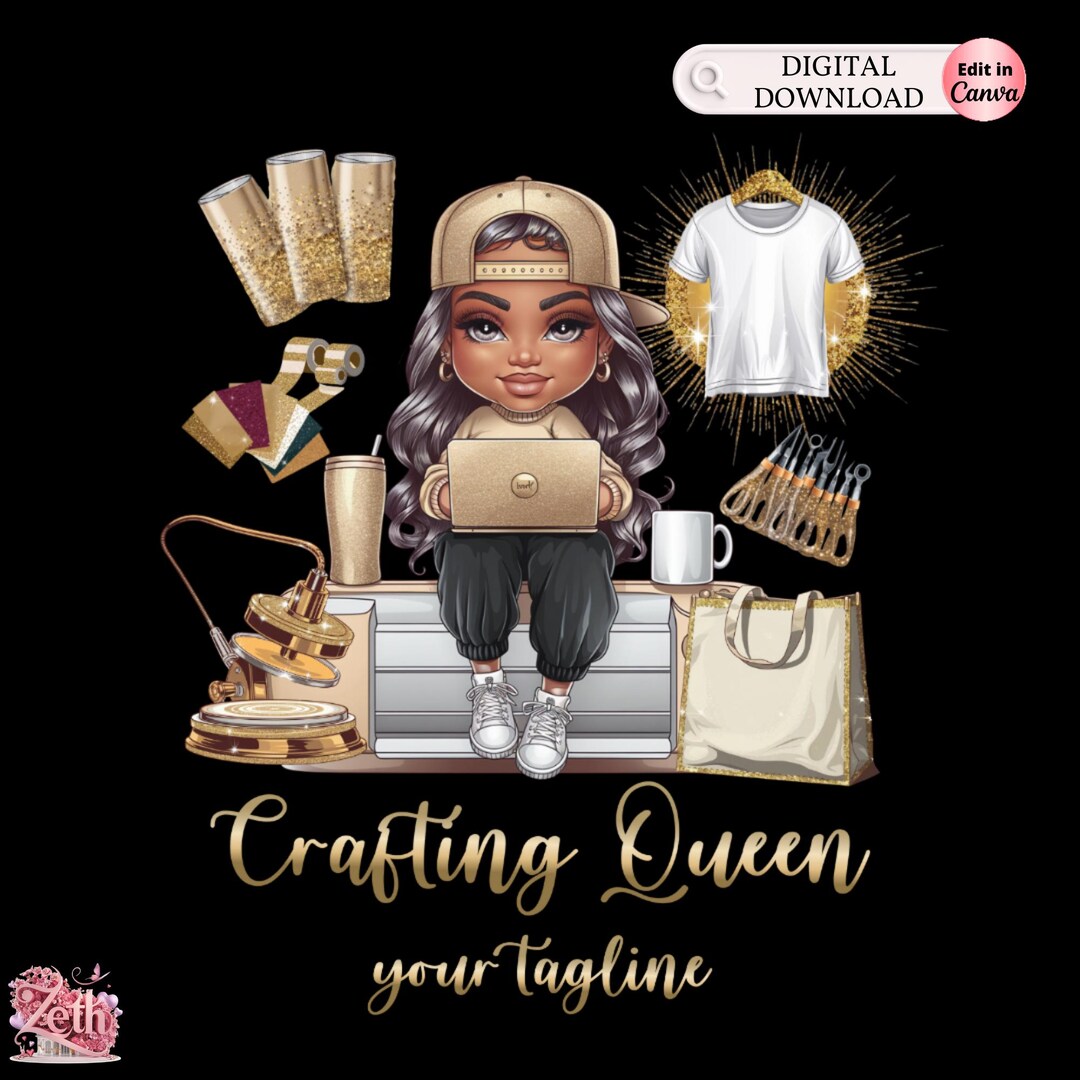 Gold Crafting Logo, Crafting Queen Logo Primate T-shirt Design Business ...