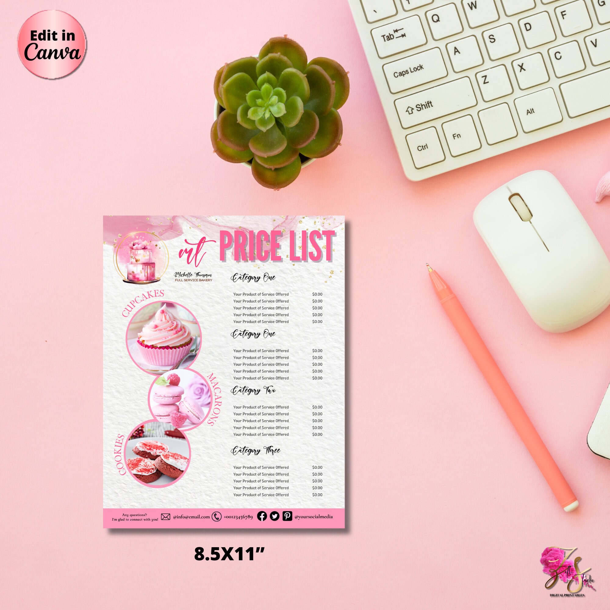Editable Bakery Price List Template, Pink Bakery Cake Printable ...