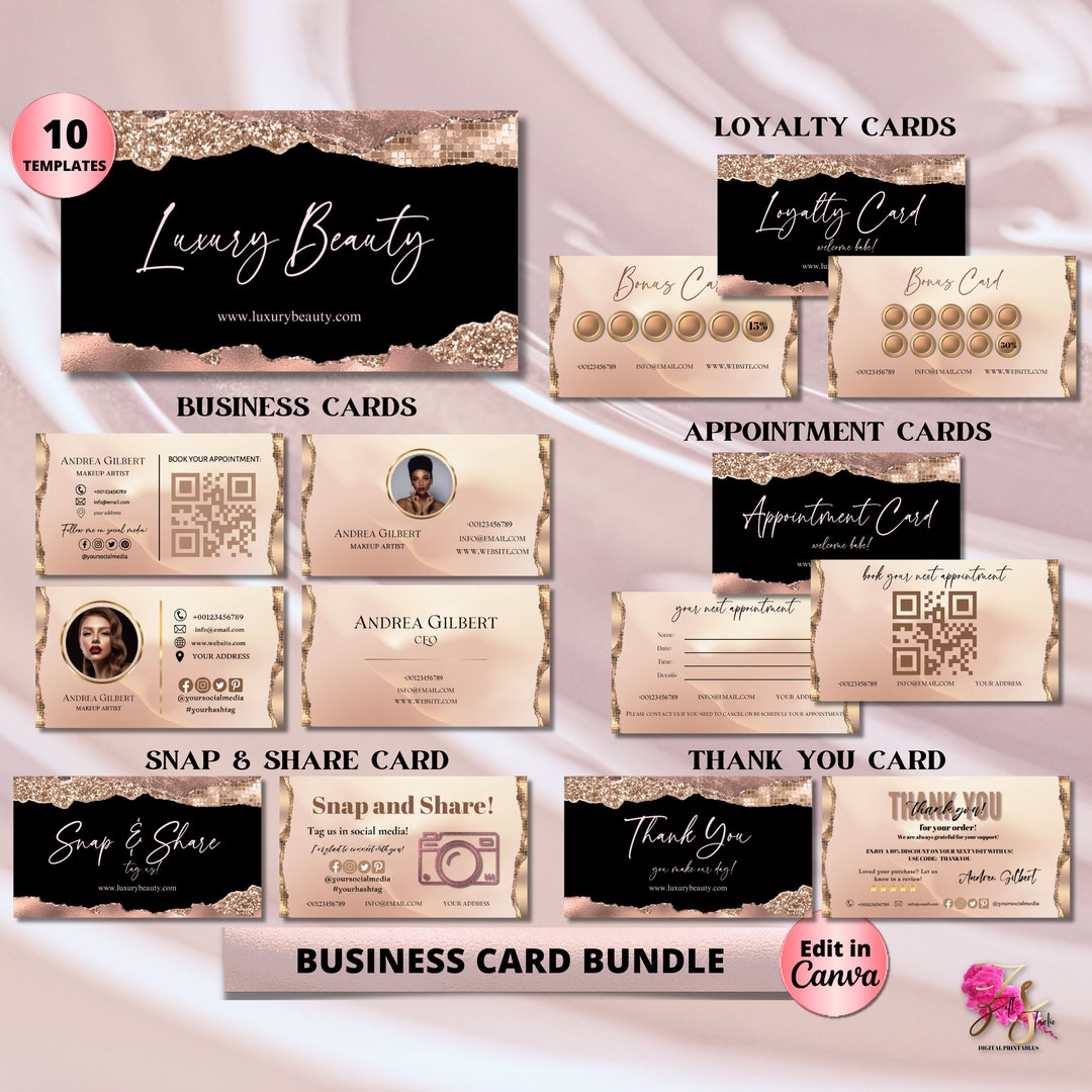 Glitter Black Business Card Kit Template, Feminine Business Card ...