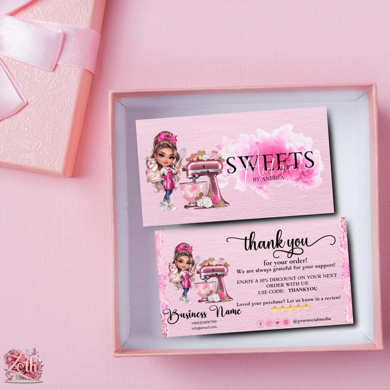 Chibi Girl Baker Bakery Business Card Template, Pink DIY Custom Cake ...