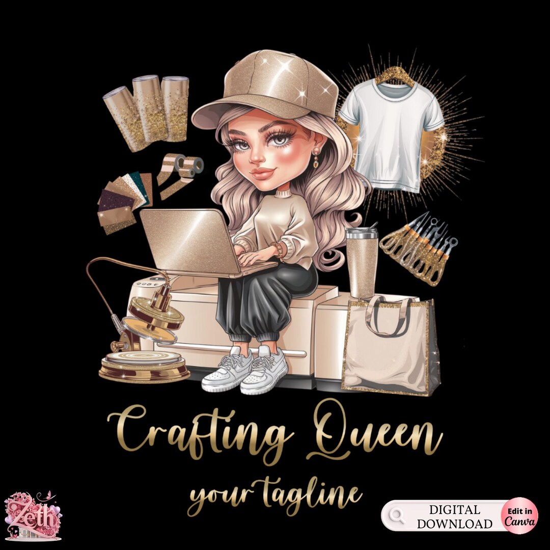 Gold Crafting Logo, Crafting Queen Logo Primate T-shirt Design Business ...