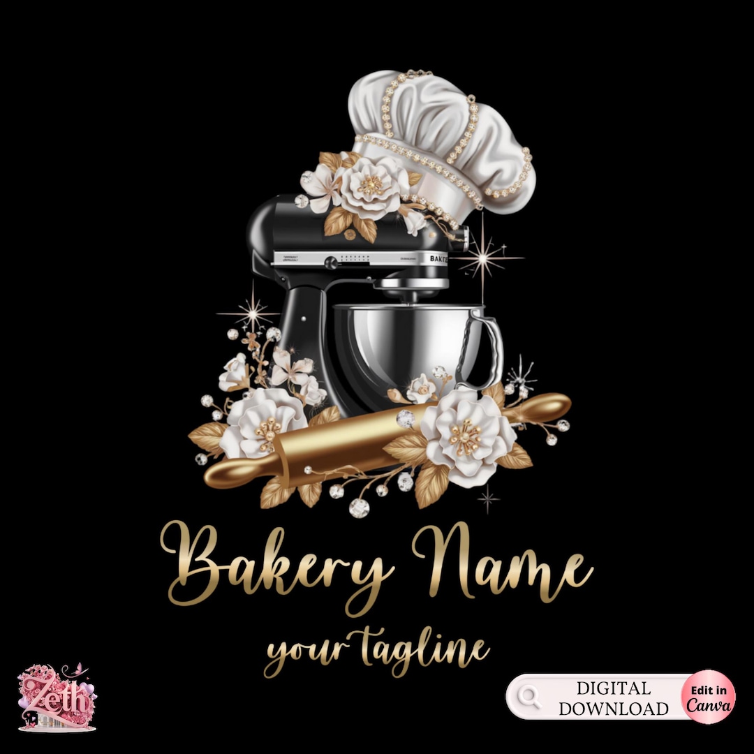 Gold Black Bakery Logo, Baking Logo, Stylish Custom Pastry Logo, Cake ...