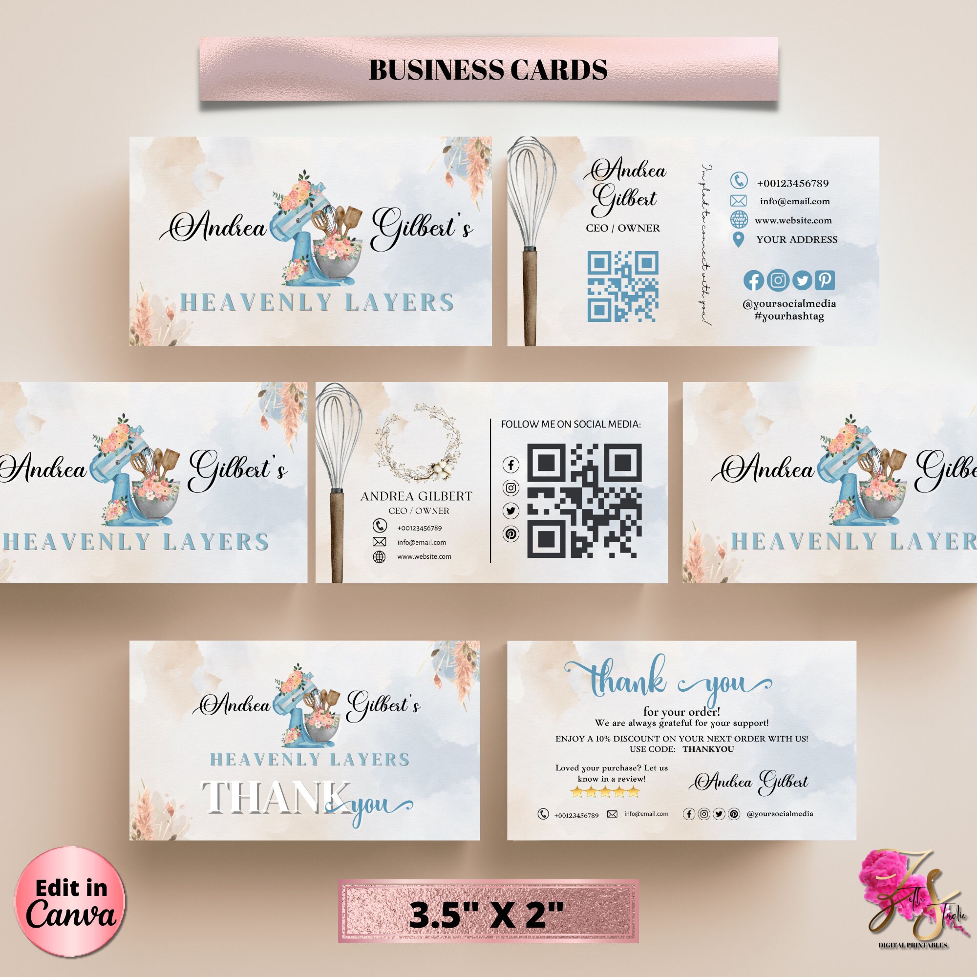 MODERN Blue Cake Bakery Business Card Template DIY Custom Cake Business ...
