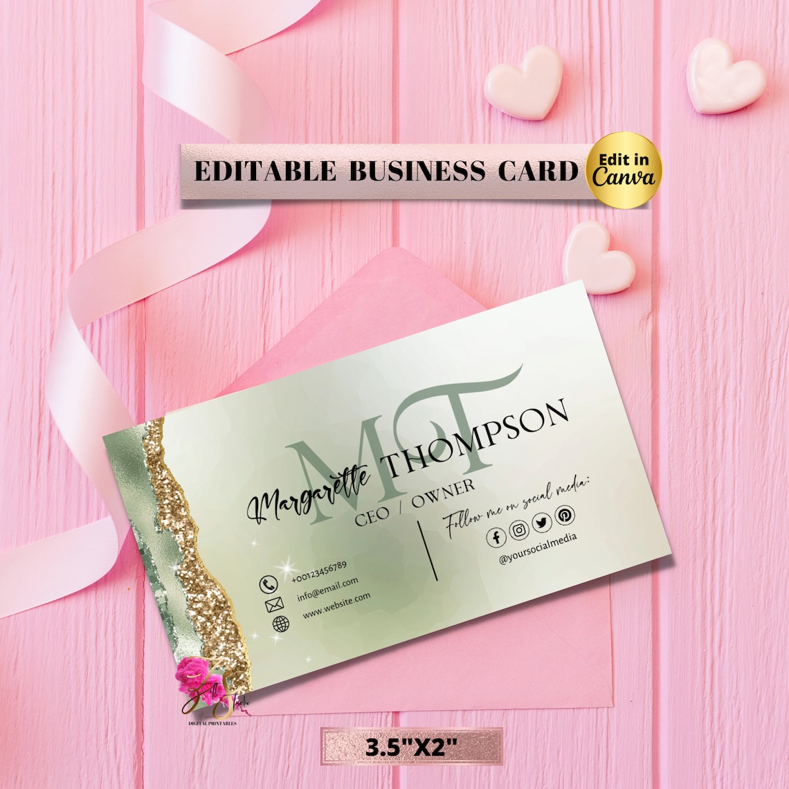 Editable Green Craft Business Card Template Green Resin - Etsy