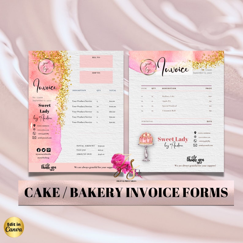 Cake Invoice Template Editable, Custom Order Form Printable for Small ...