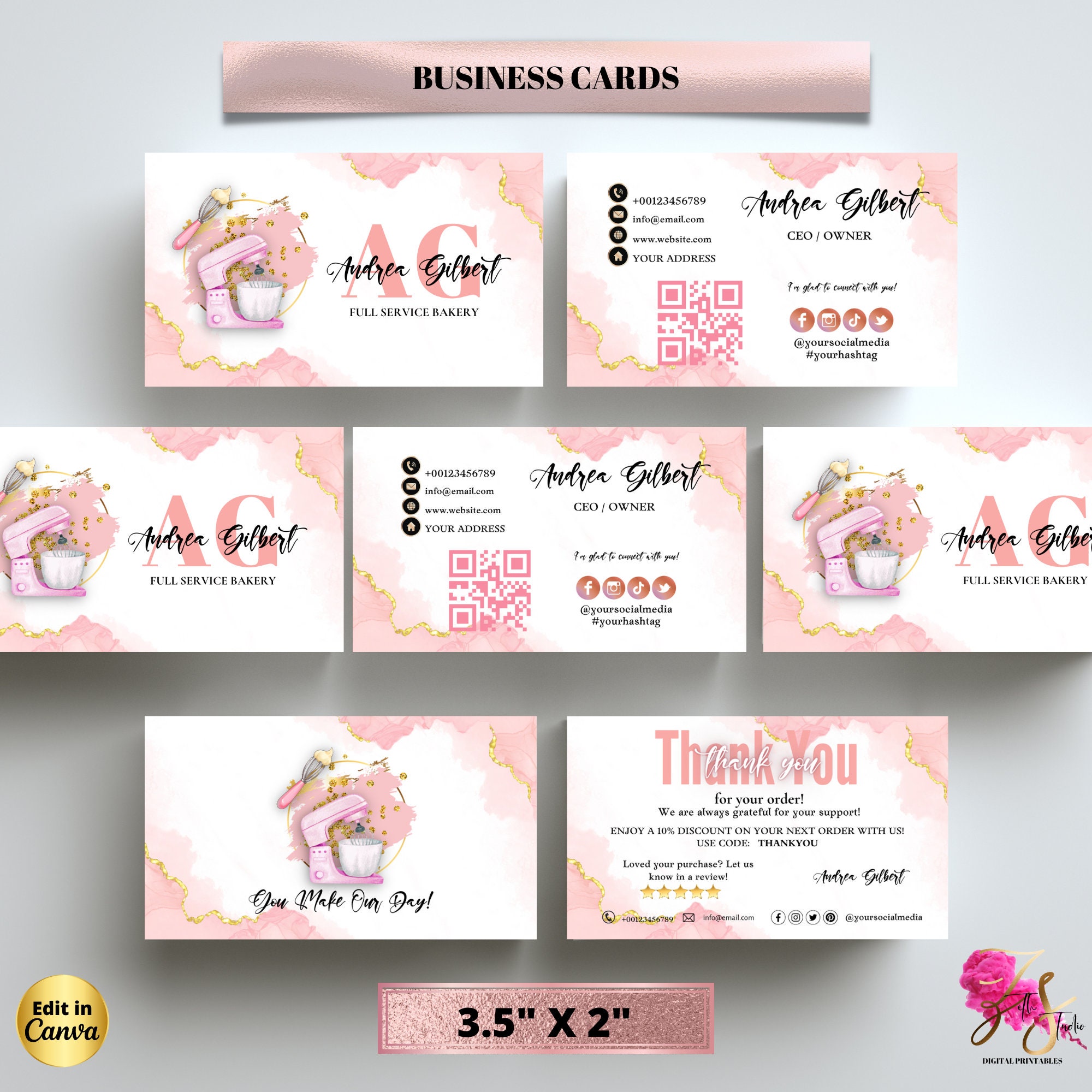 MODERN Creative Bakery Business Card Template DIY Custom Cake - Etsy