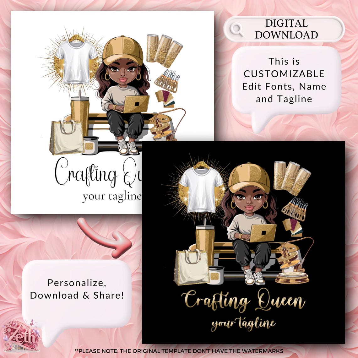 Gold Crafting Logo, Crafting Queen Logo Primate T-shirt Design Business ...