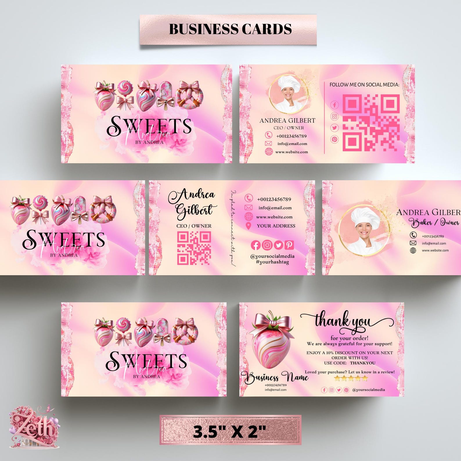 Bakery Cake Treats Business Card Template, DIY Business Card, Editable ...