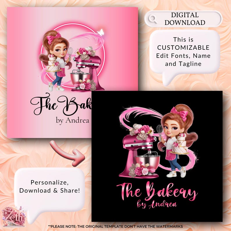 Chibi Girl Bakery Logo, Chibi Baking Logo, Stylish Custom Pastry Logo ...