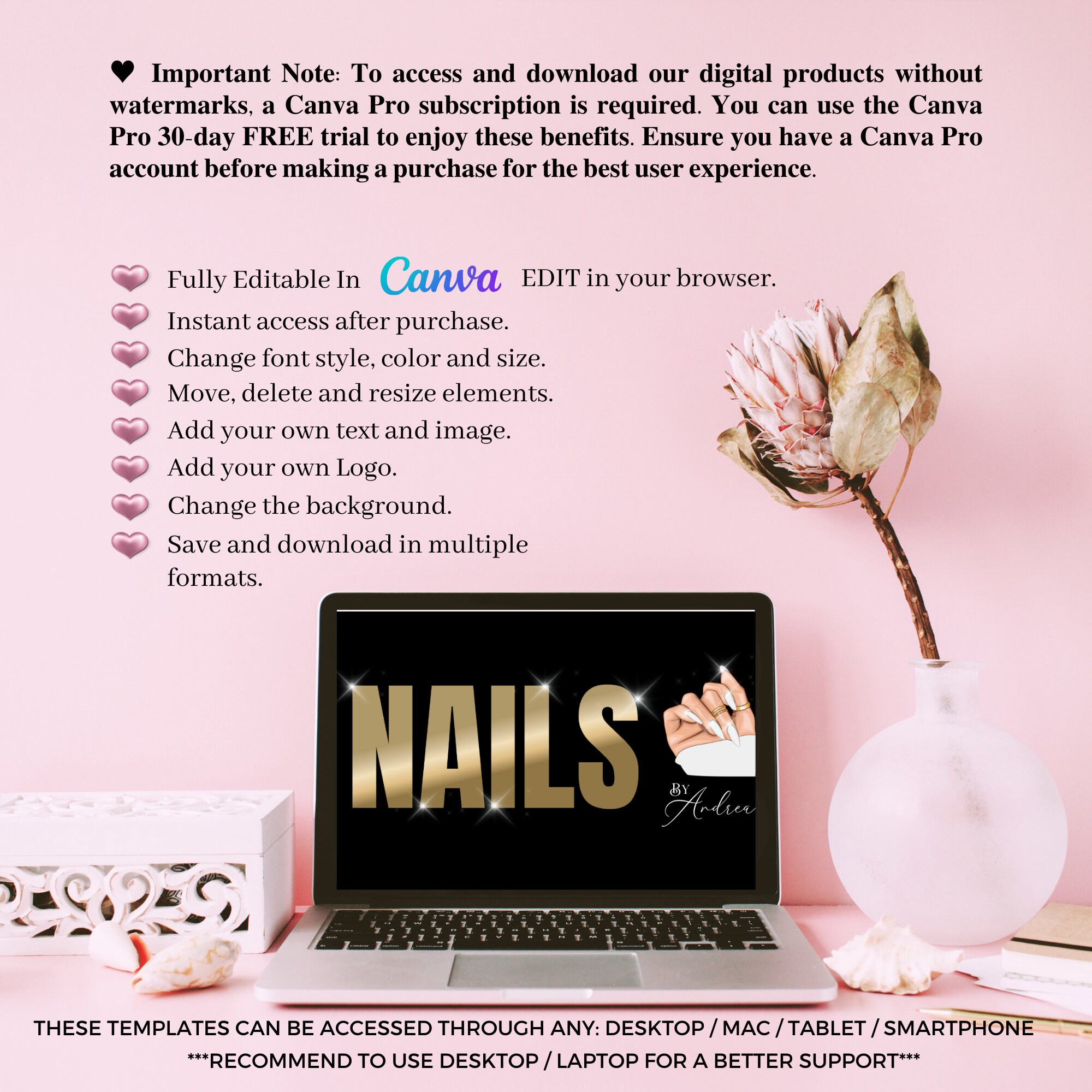 Editable Nail Business Card Template, Nail Tech Business Card, Business ...