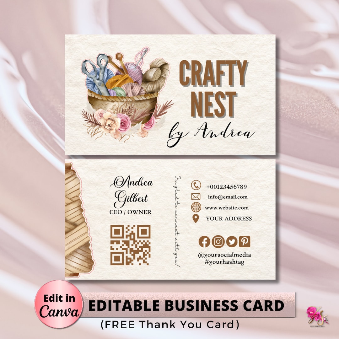 Crochet Modern Editable Business Card Template, Business Card, DIY ...