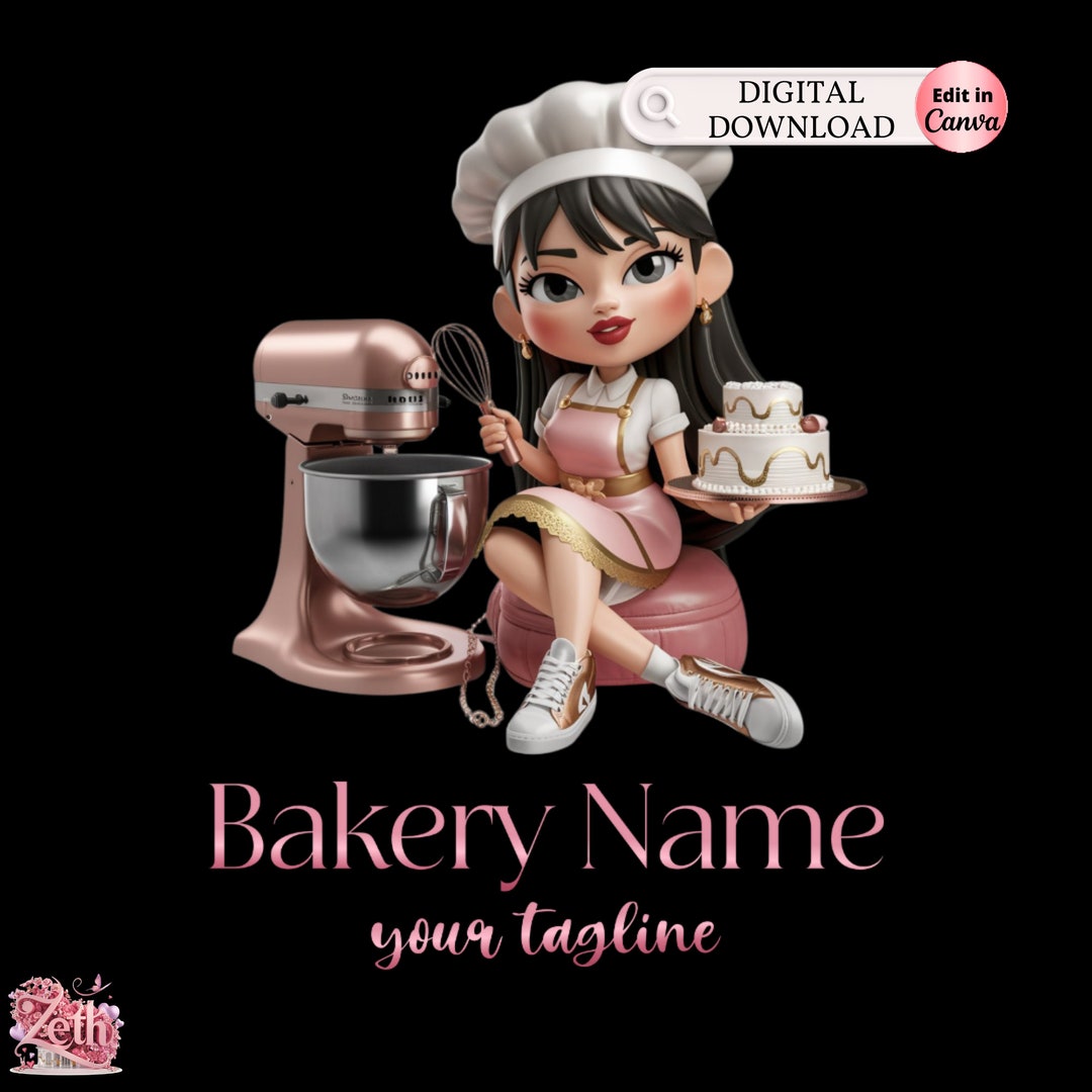 Chibi Girl Bakery Logo, Chibi Baking Logo, Stylish Custom Pastry Logo ...
