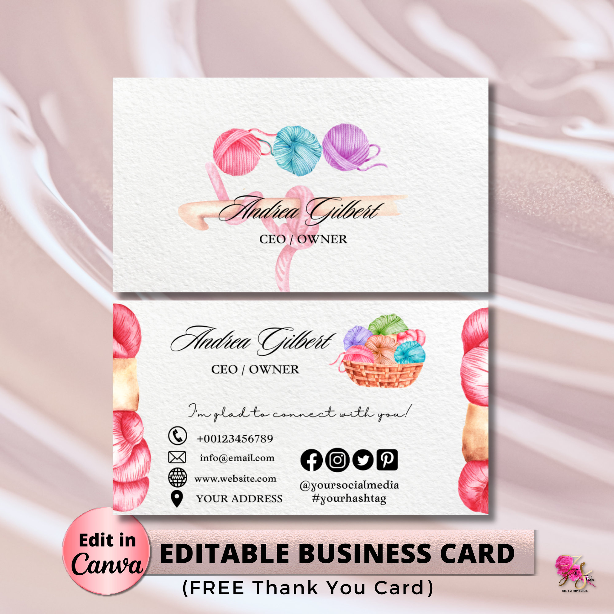 Crochet Modern Editable Business Card Template, Business Card, DIY ...