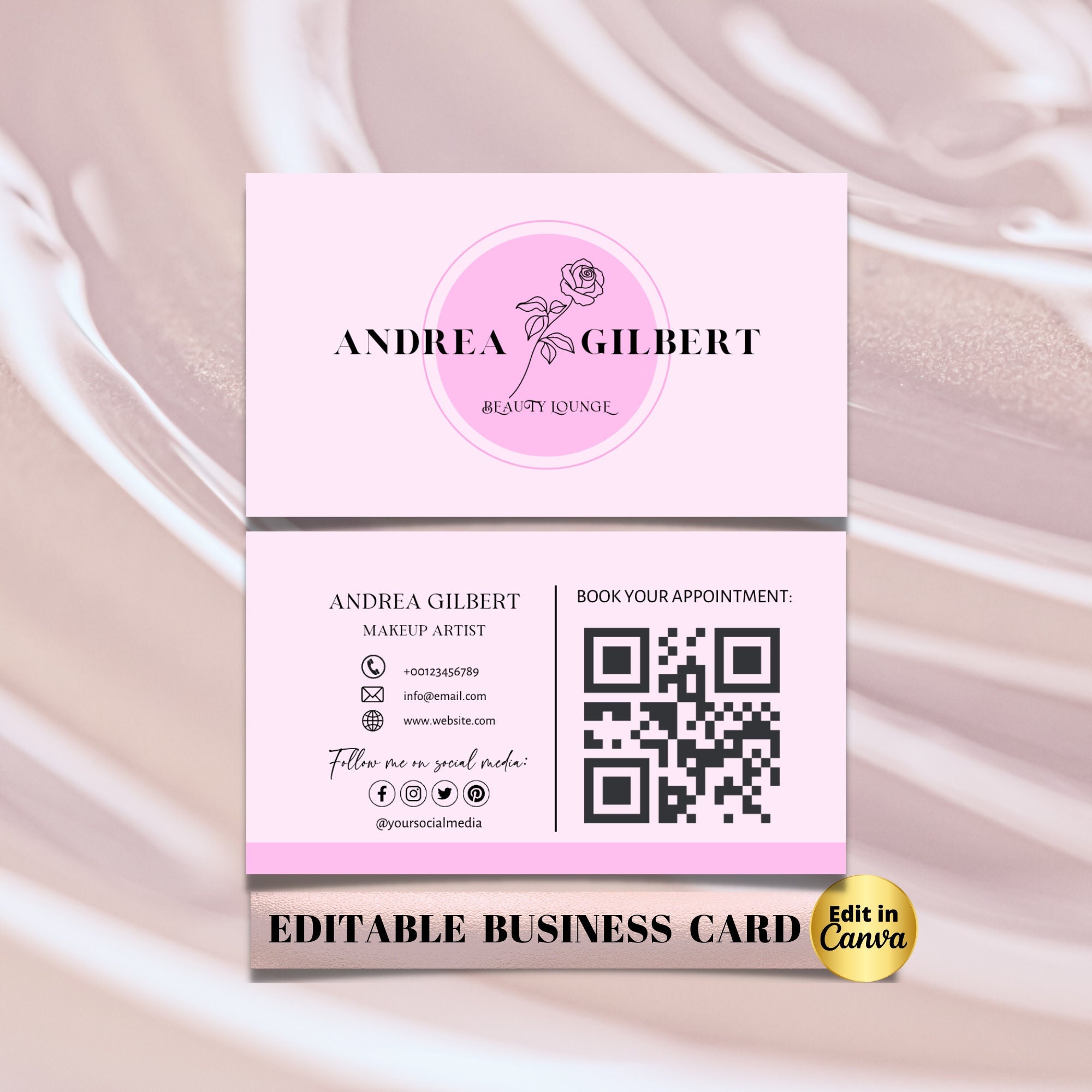 Editable Pink Business Card Template Pink Beauty Business - Etsy