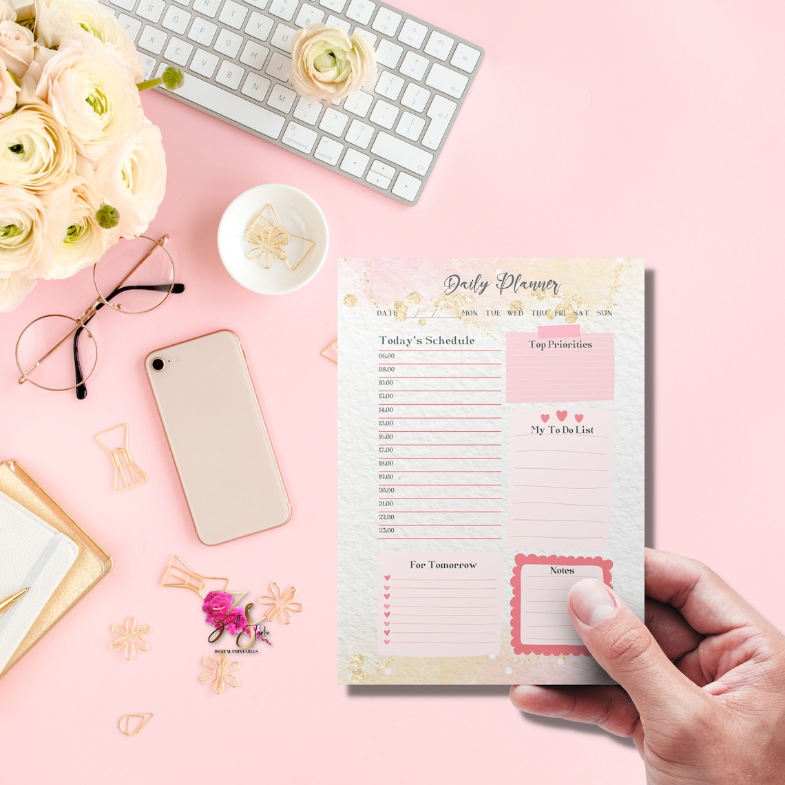 Modern Creative Pink Printable Planner Organize Goals Tasks - Etsy