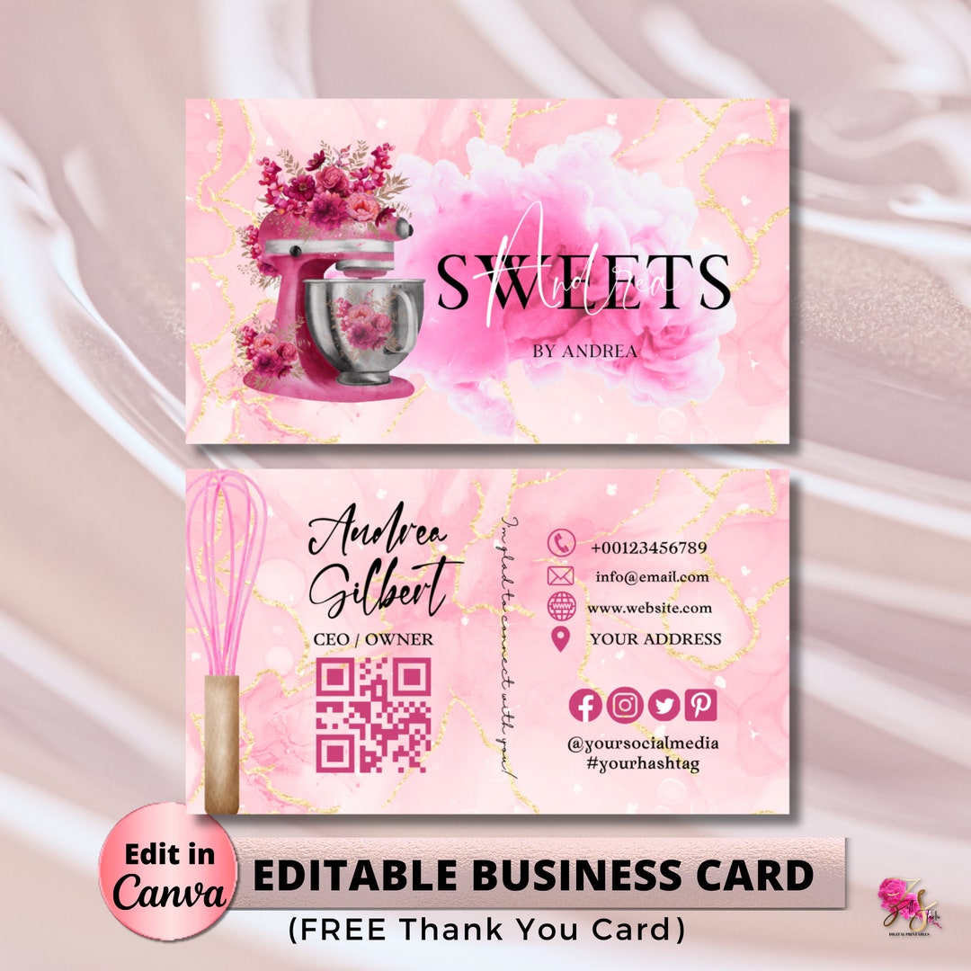 MODERN Pink Smoke Bakery Business Card Template DIY Custom Cake ...