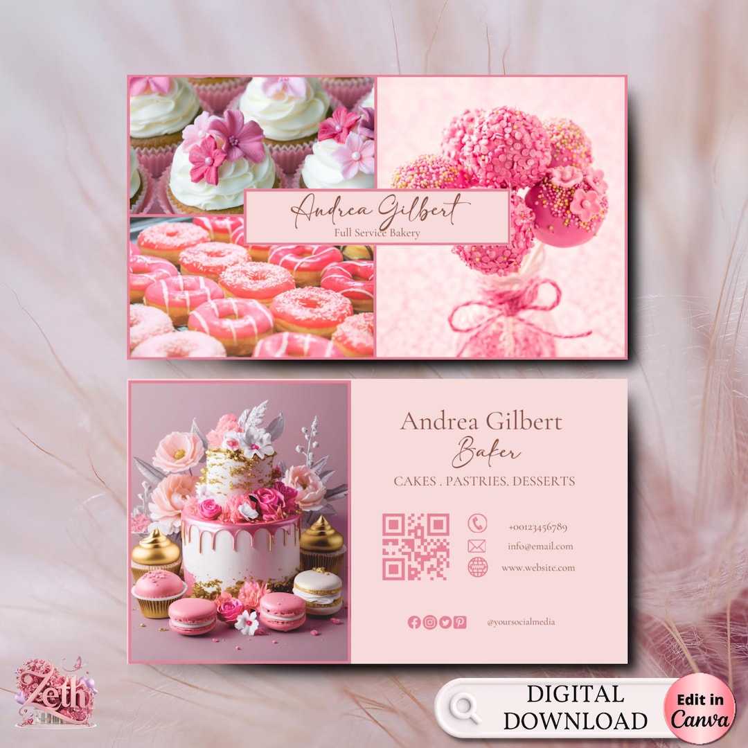 Pink Cake Bakery Business Card Template DIY Custom Cake Business Card ...