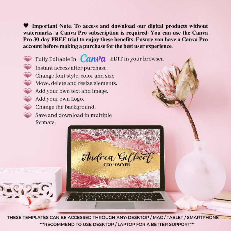 Editable Pink Gold Glitter Business Card Template, Sparkle Business ...