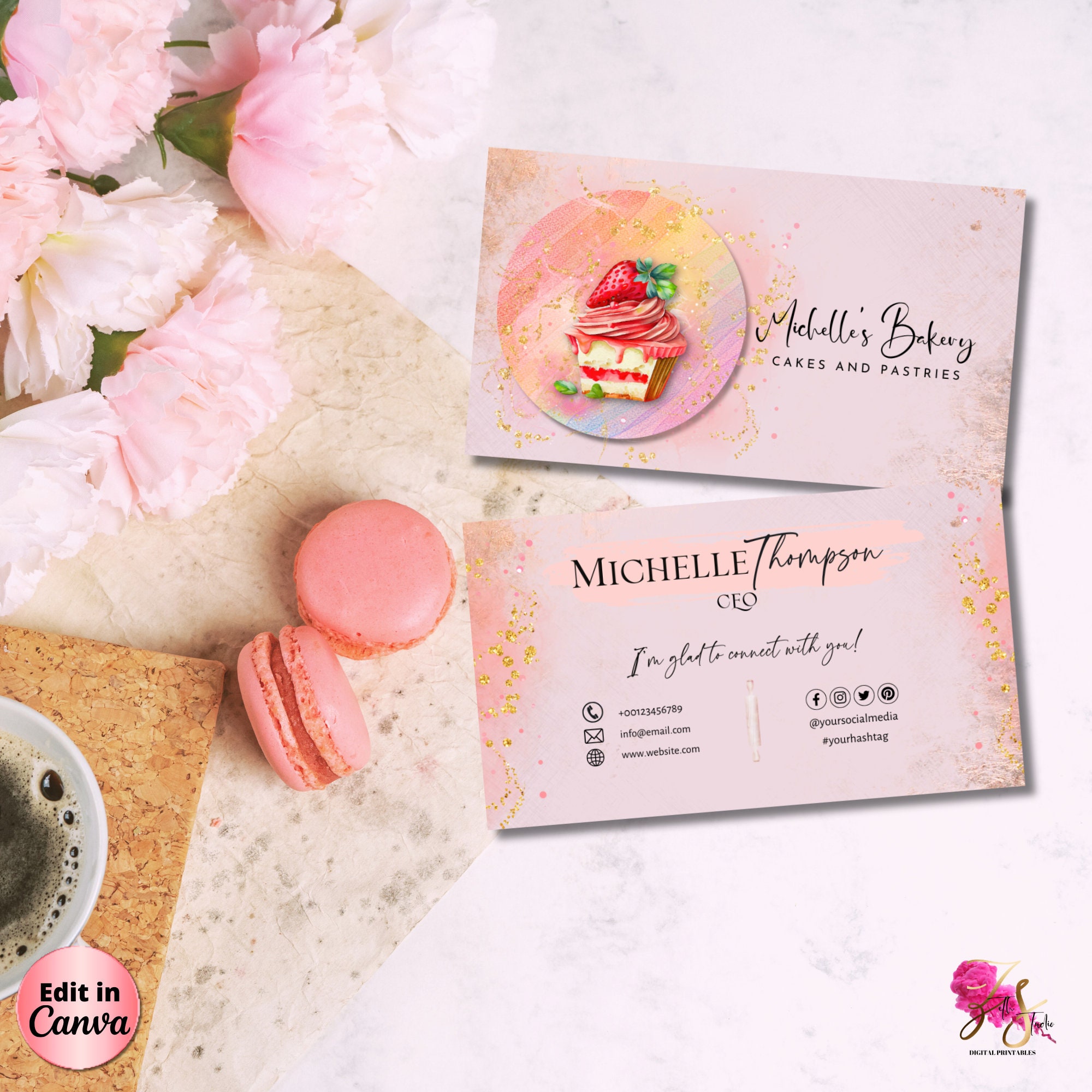 MODERN Creative Pink Cake Bakery Business Card Template DIY Business ...
