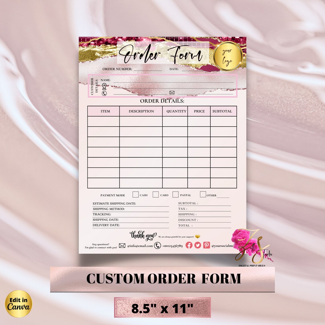 EDITABLE Modern Business Form Templates Order Tracker Form - Etsy