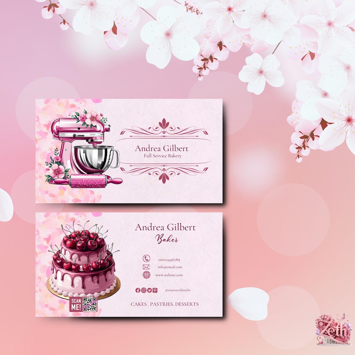 MODERN Pink Cake Bakery Business Card Template DIY Custom Cake Business ...