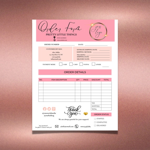 Order Form Template Editable Small Business Order Forms - Etsy