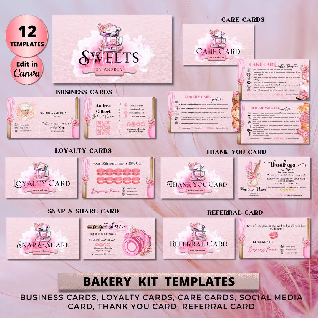 MODERN Pink Smoke Bakery Business Card Kit Template, DIY Loyalty Card ...