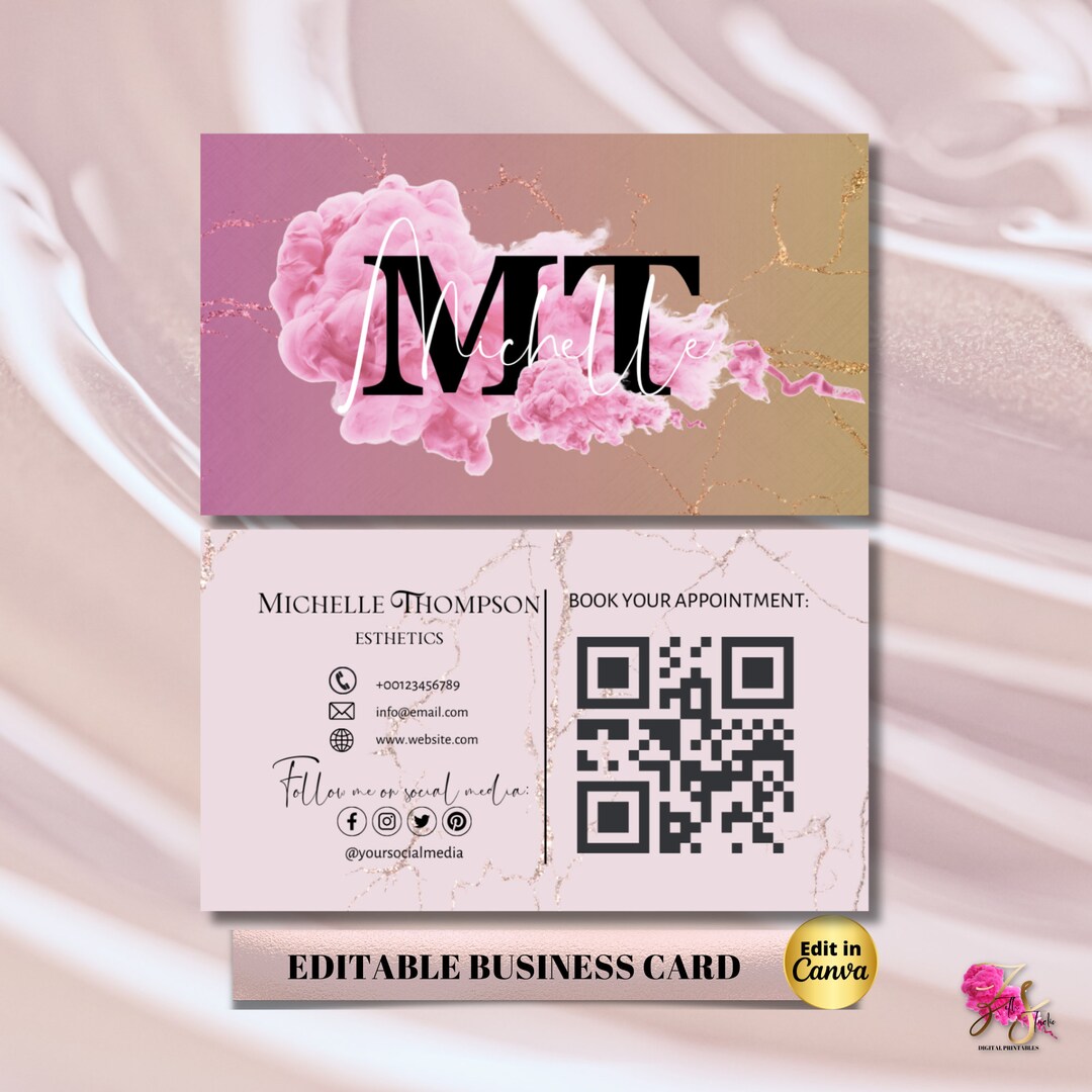 Editable Pink Smoke Business Card Template Feminine Business - Etsy