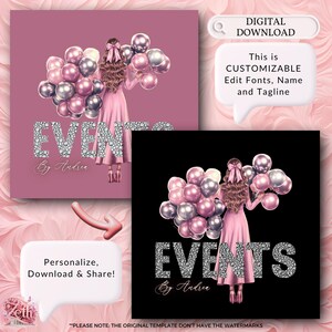 Pink Event Planner Logo, DIY Customizable Glitter Logo, Event Business ...