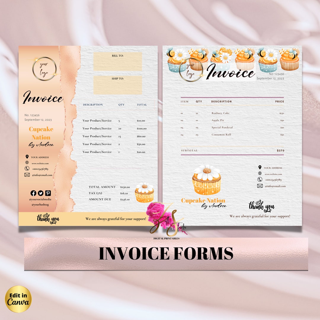 Cake Invoice Template Editable, Custom Order Form Printable for Small ...