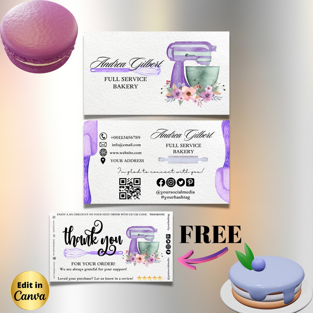 MODERN Creative PURPLE Watercolor Bakery Business Card - Etsy