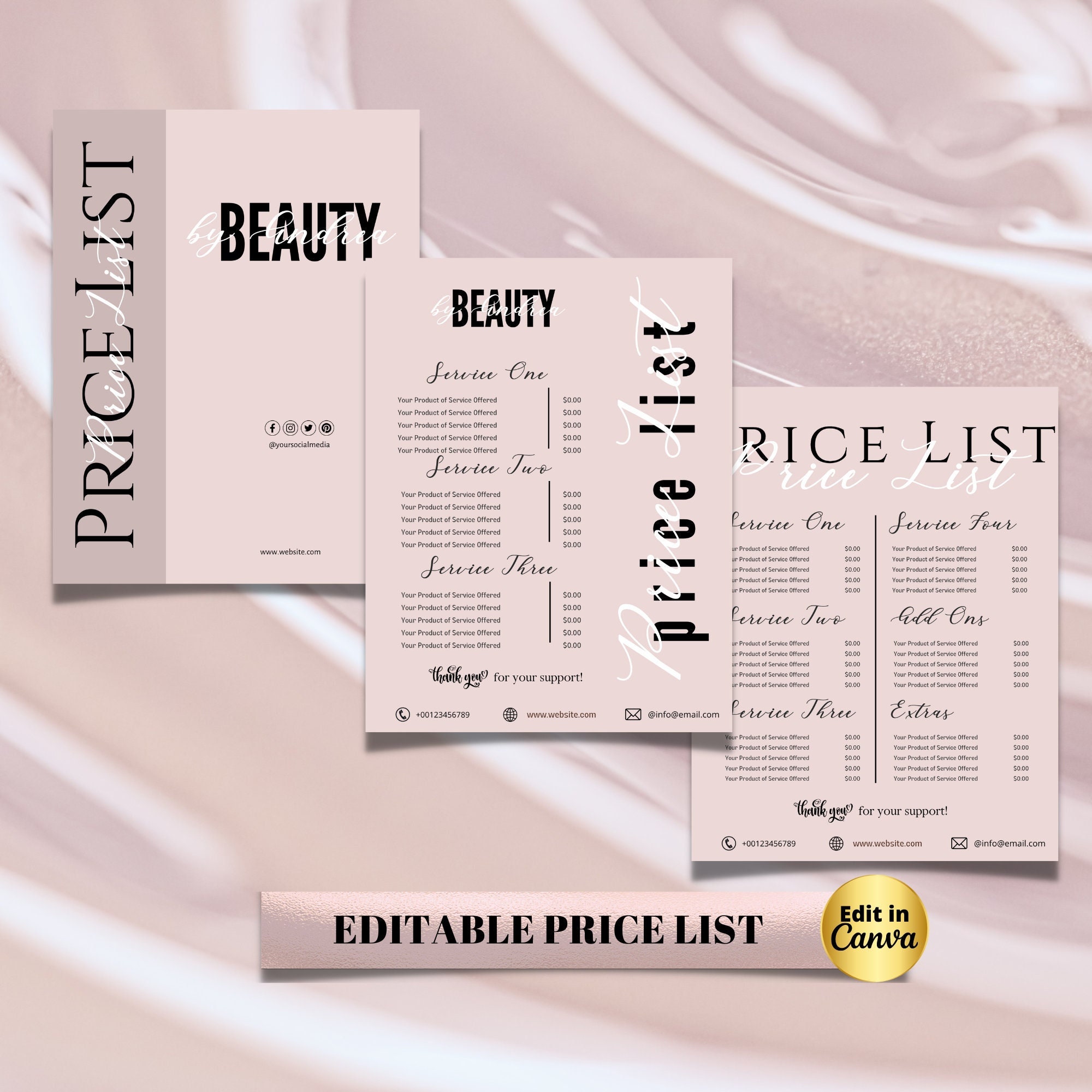 Beige Feminine Editable Price List Template Printable - Etsy