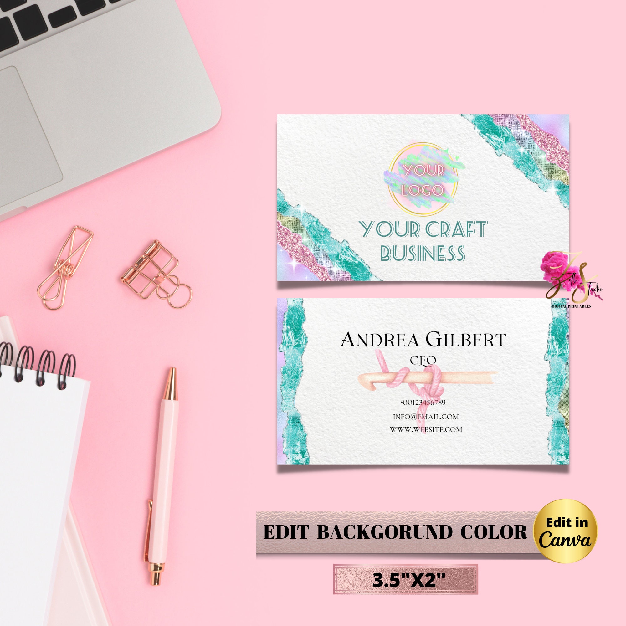 MODERN Creative Watercolor CROCHET Business Card Template DIY Business ...