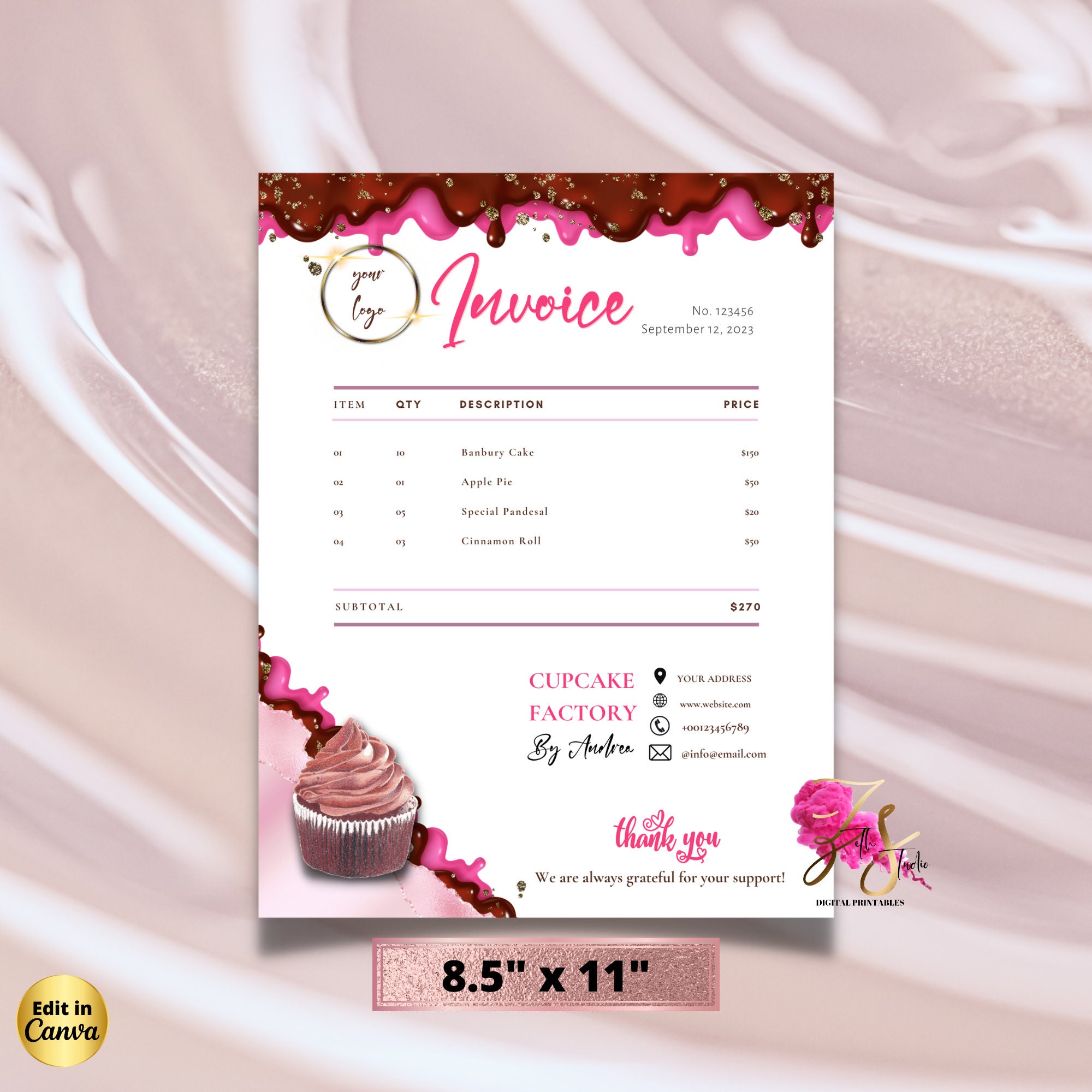 Cake Invoice Template Editable, Custom Order Form Printable for Small ...