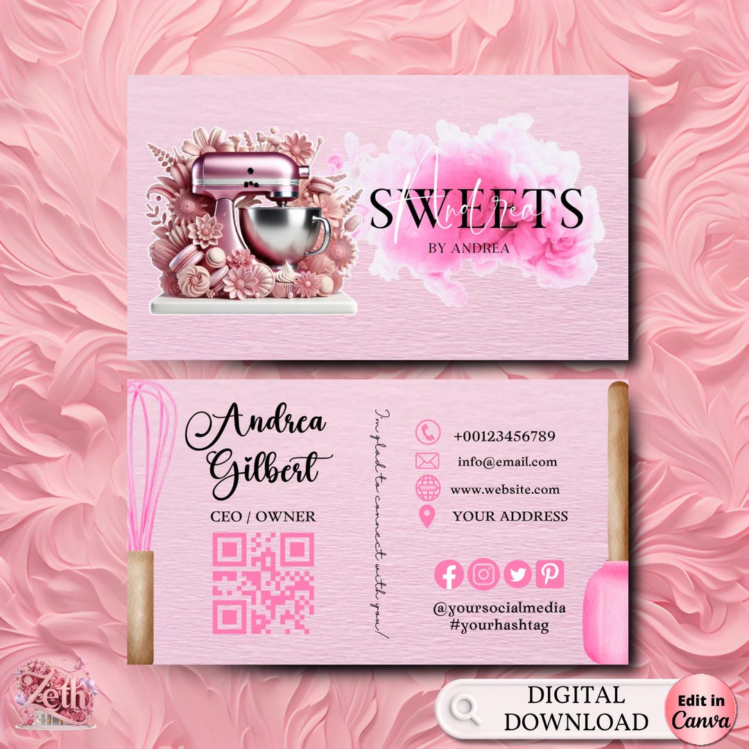 MODERN Pink Bakery Business Card Template DIY Custom Cake Business Card ...