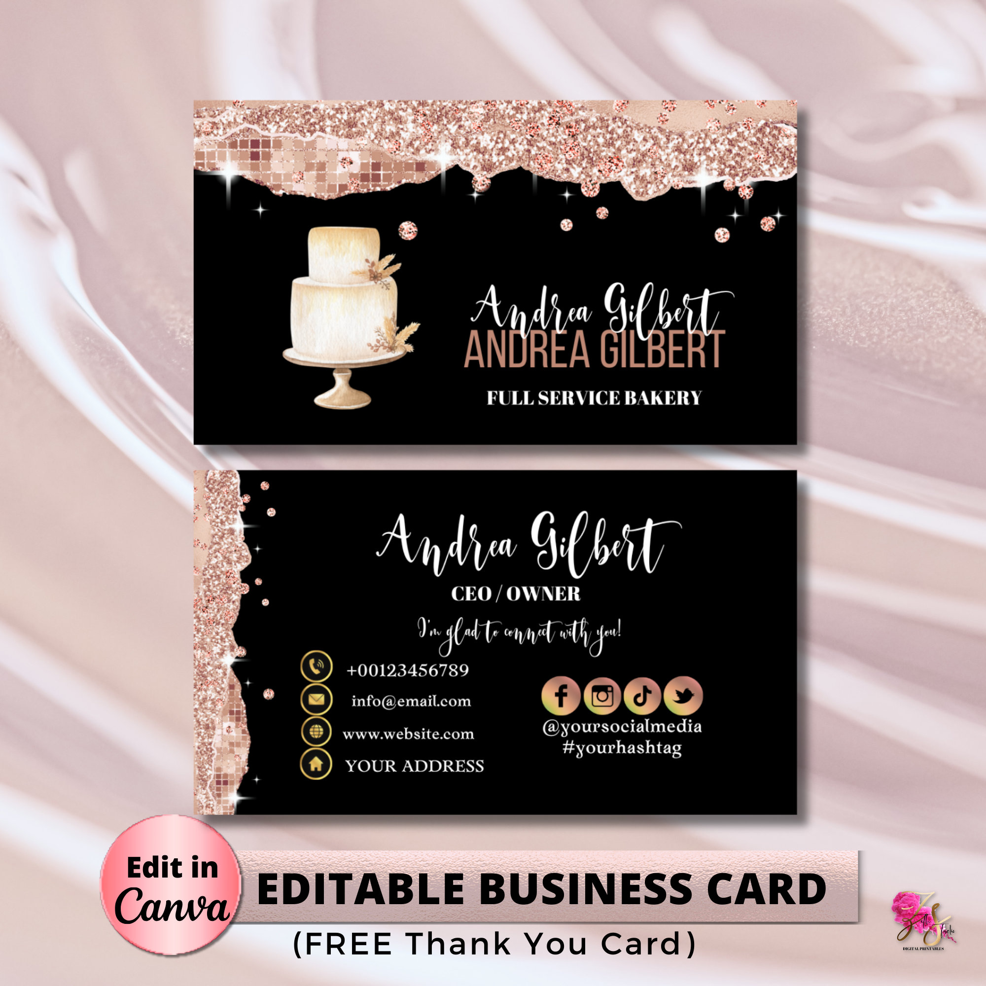 MODERN Creative Bakery Business Card Template Custom Cake DIY Business ...