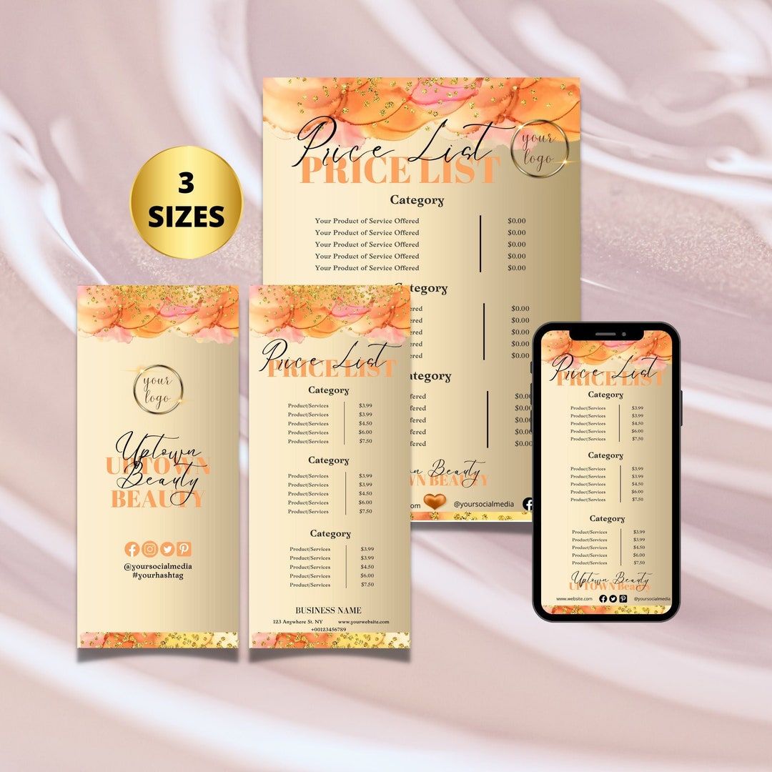 GOLD Price List Template Editable Modern Pricing Guide - Etsy UK