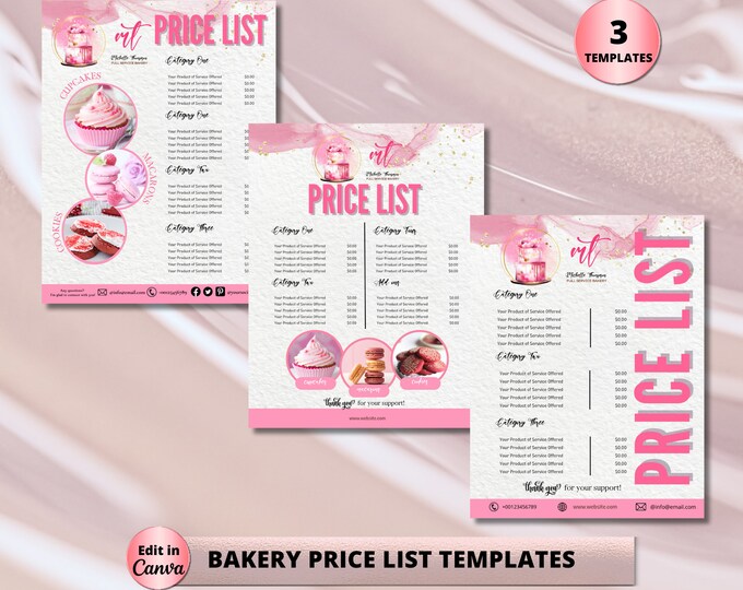 Editable Bakery Price List Template, Pink Bakery Cake Printable ...