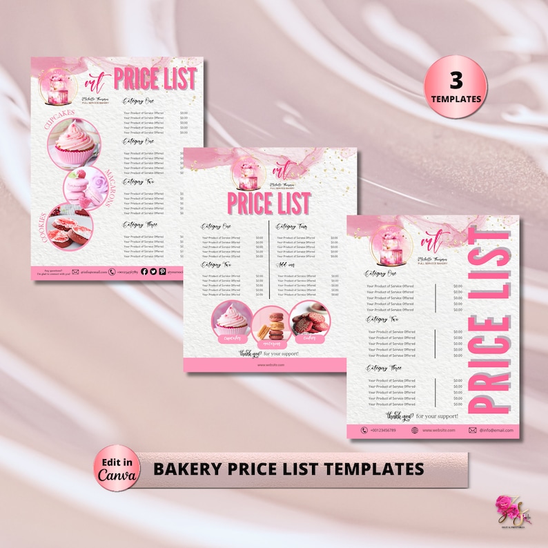 Editable Bakery Price List Template, Pink Bakery Cake Printable ...