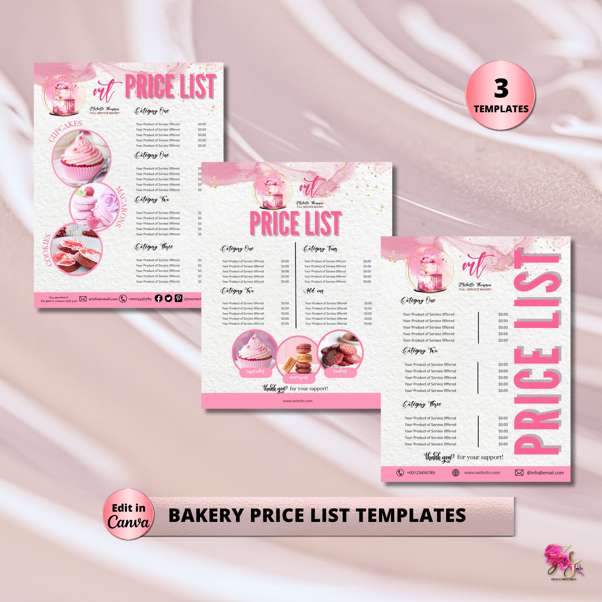 Editable Bakery Price List Template, Pink Bakery Cake Printable ...
