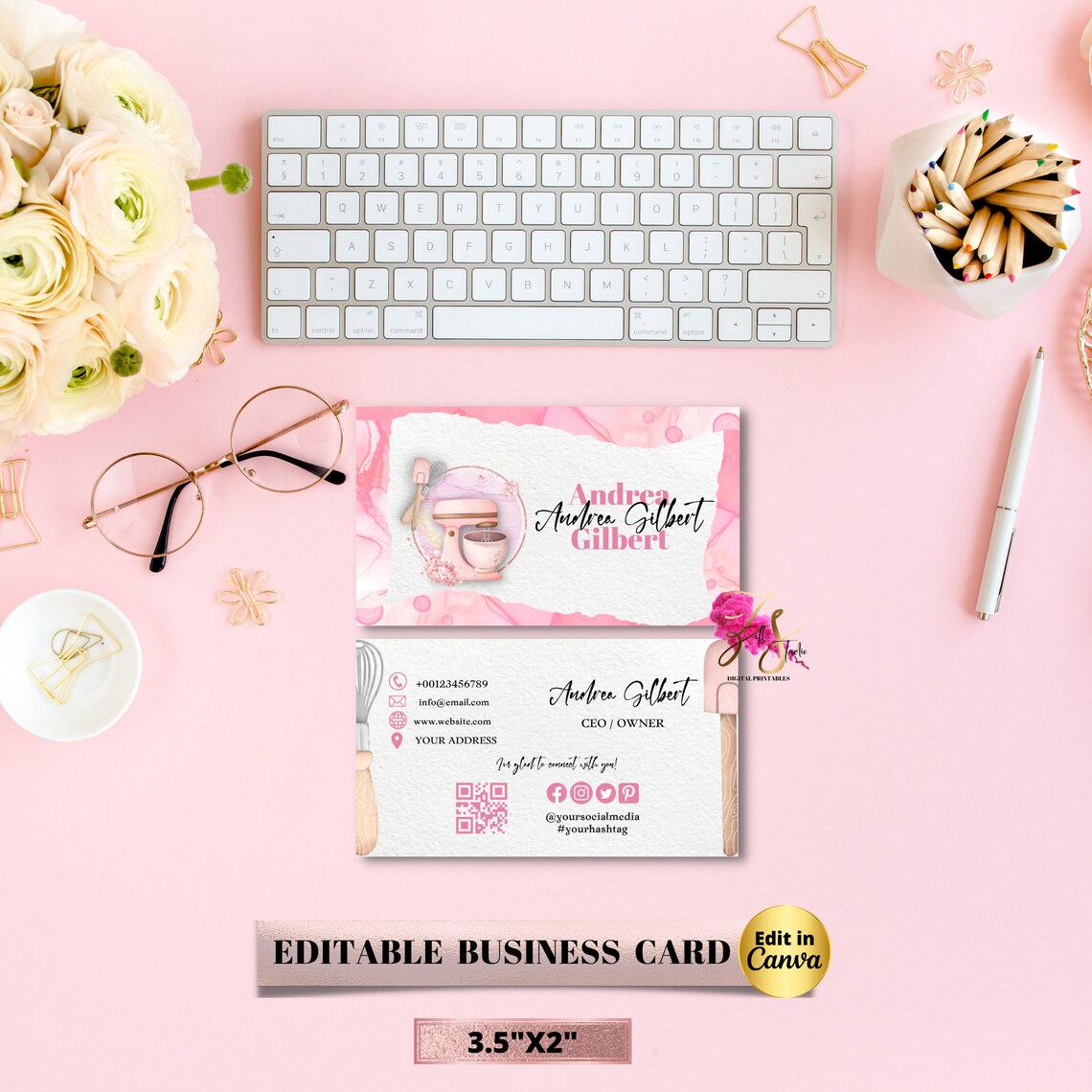 MODERN Creative Bakery Business Card Template DIY Custom Cake - Etsy