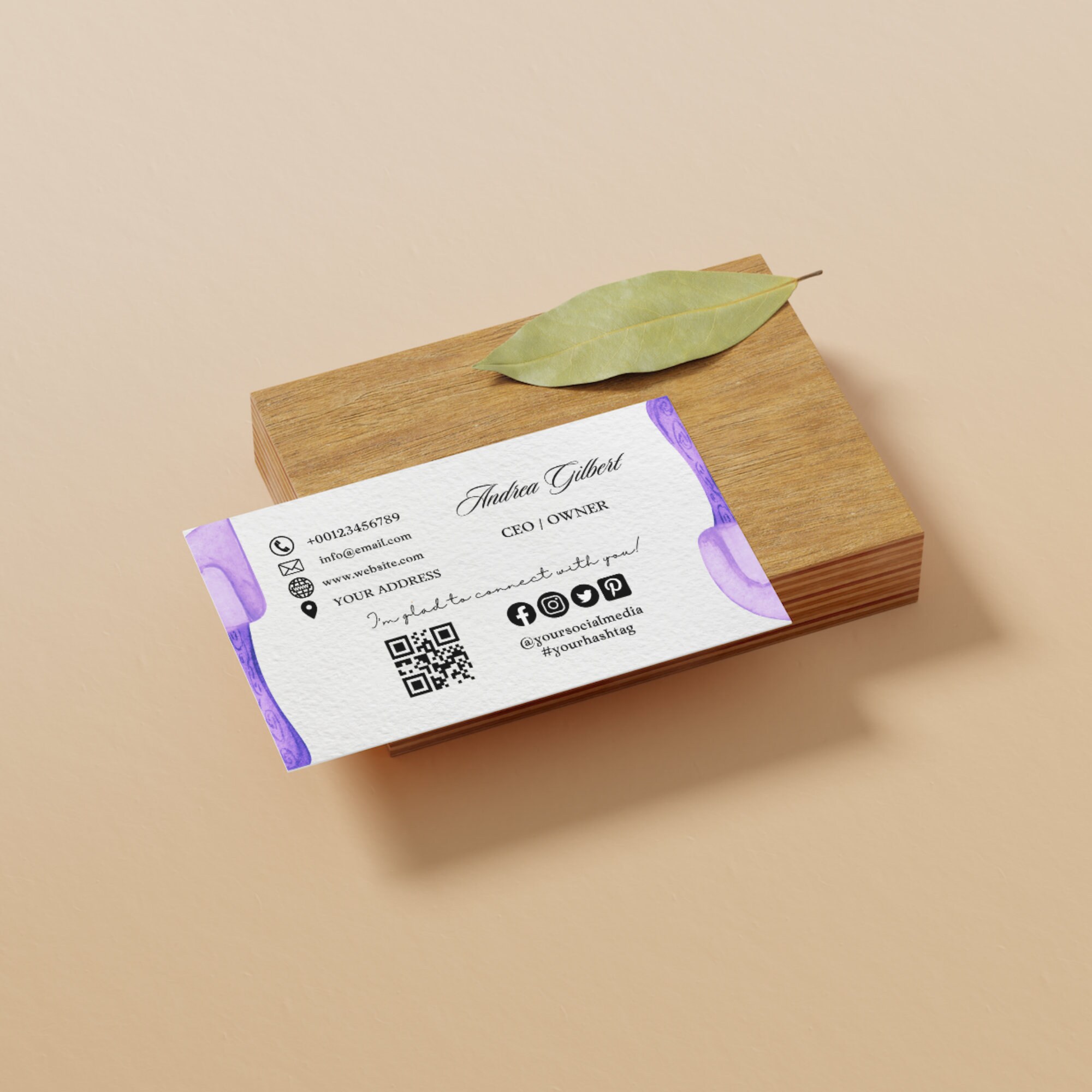 MODERN Creative PURPLE Watercolor Bakery Business Card Template DIY ...