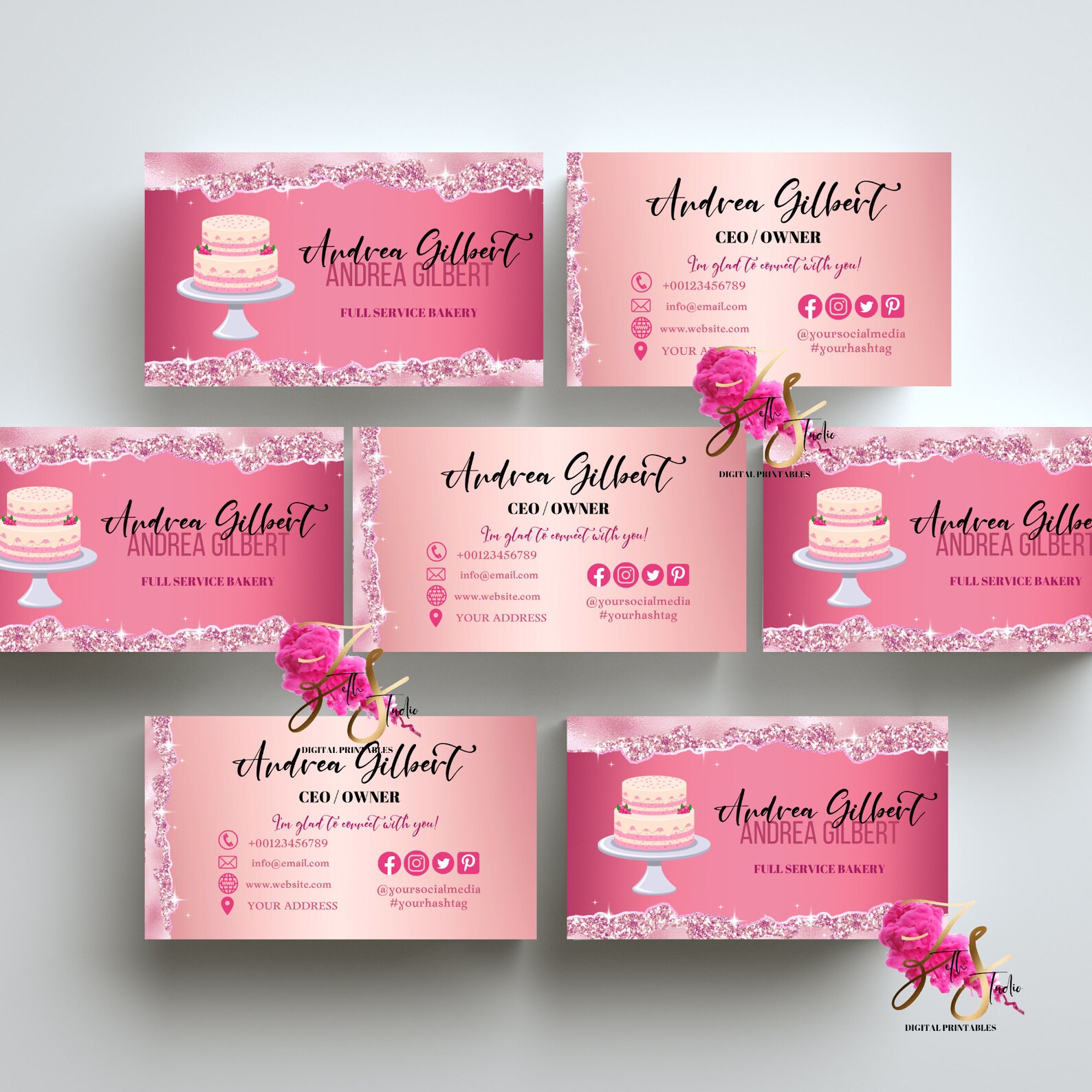MODERN Creative Bakery Business Card Template Custom Cake DIY - Etsy