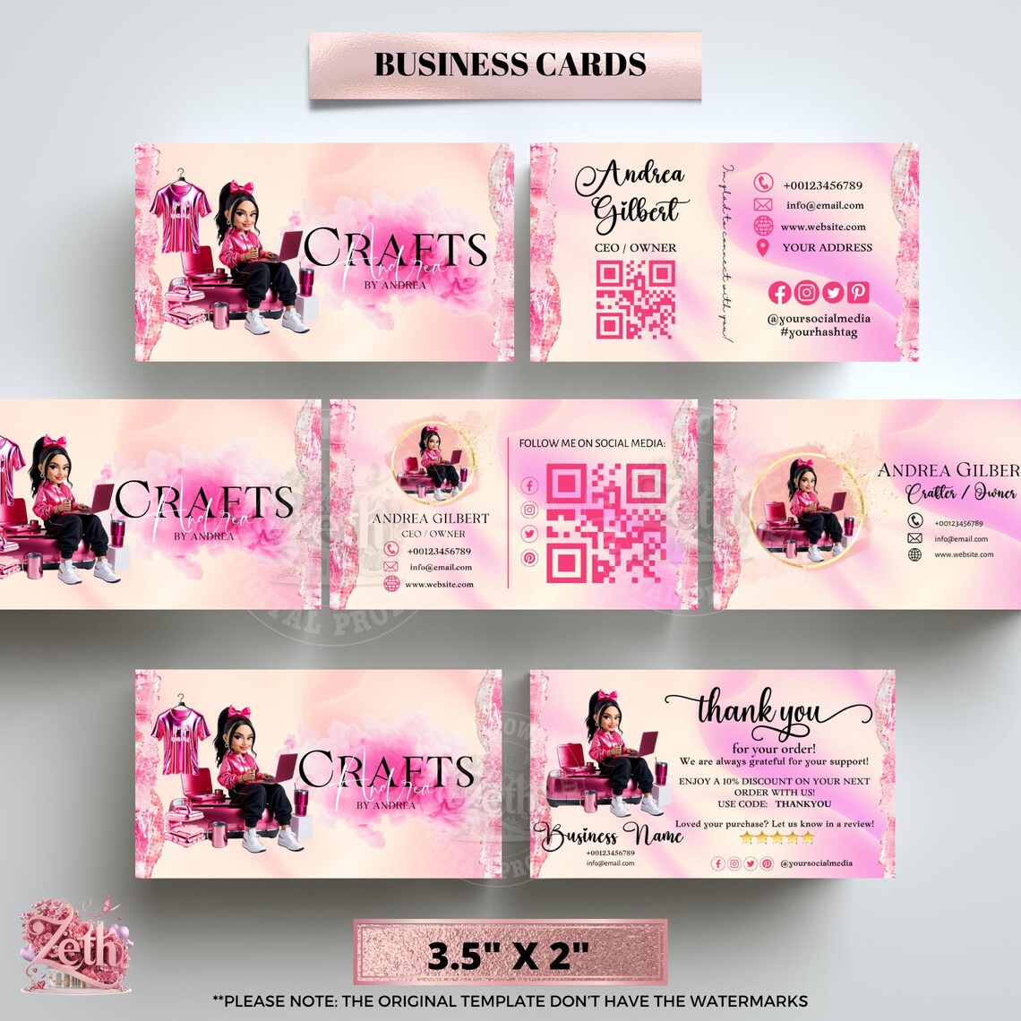Pink Crafting Business Card Design, Crafter Logo T-shirt Business Card ...