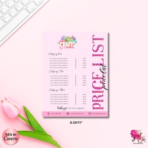 Pink Crochet Editable Price List Template, Pink Craft Printable ...