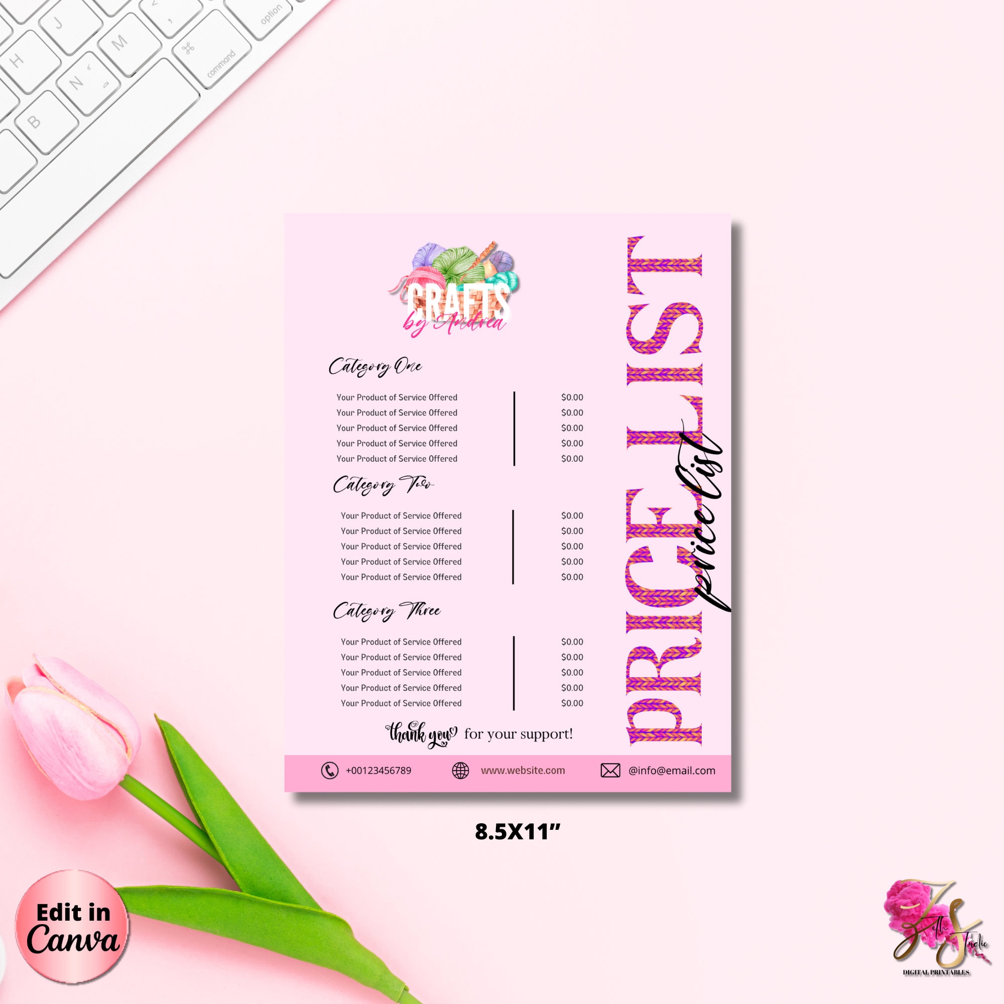 Pink Crochet Editable Price List Template, Pink Craft Printable ...
