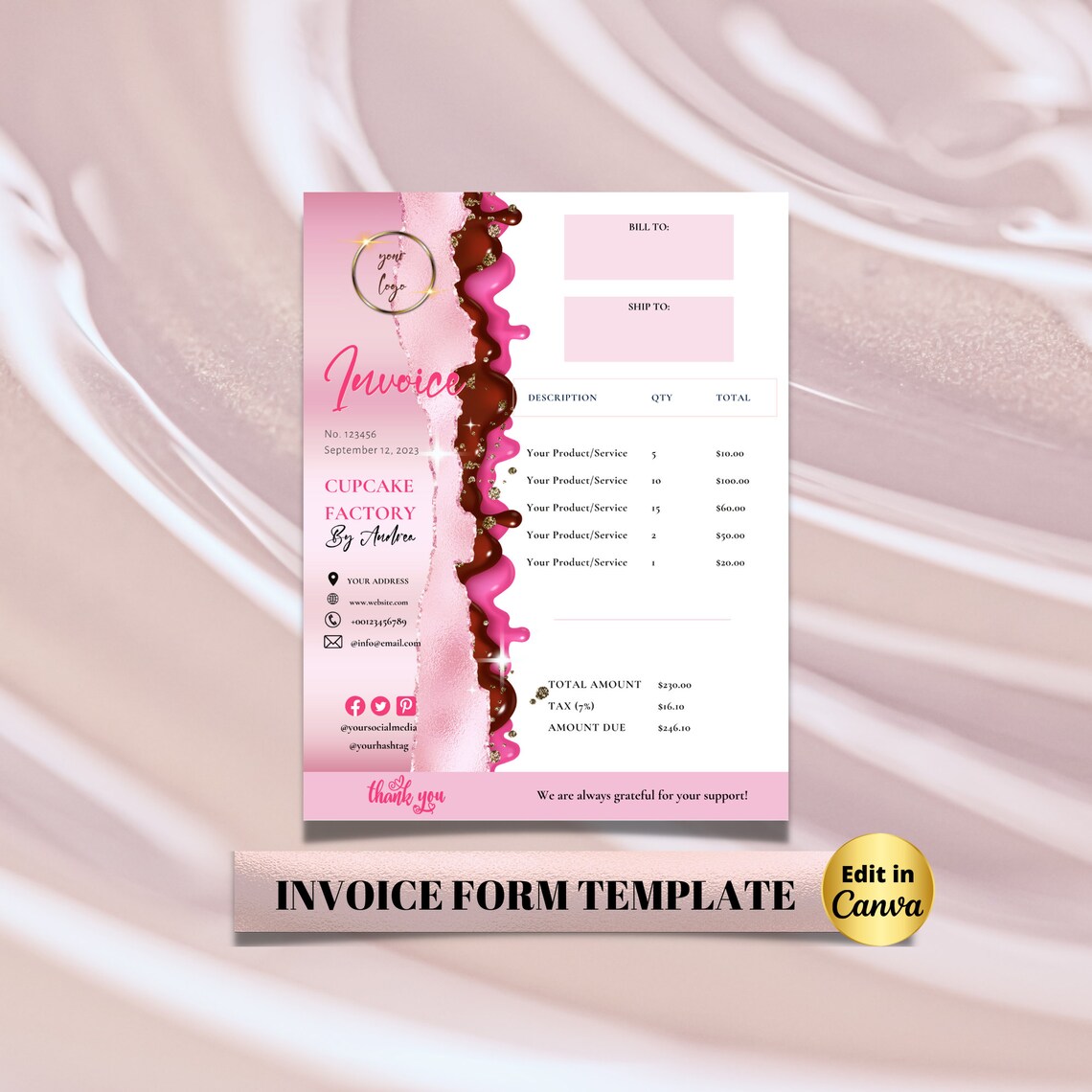 Pink EDITABLE Invoice Form Template Printable Invoice Form - Etsy