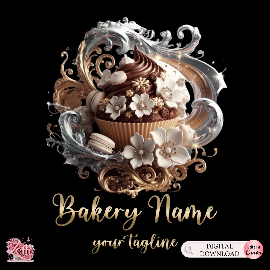 Gold Bakery Logo, Baking Logo, Stylish Custom Pastry Logo, Cake Logo ...