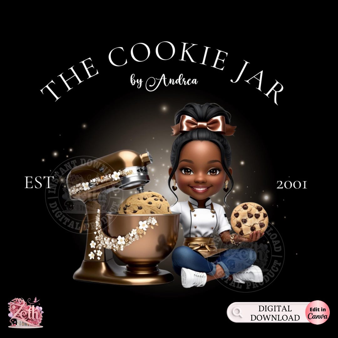 Gold Cookie Bakery Logo, Black Hair Bakery Girl Logo, Cookie Catering ...